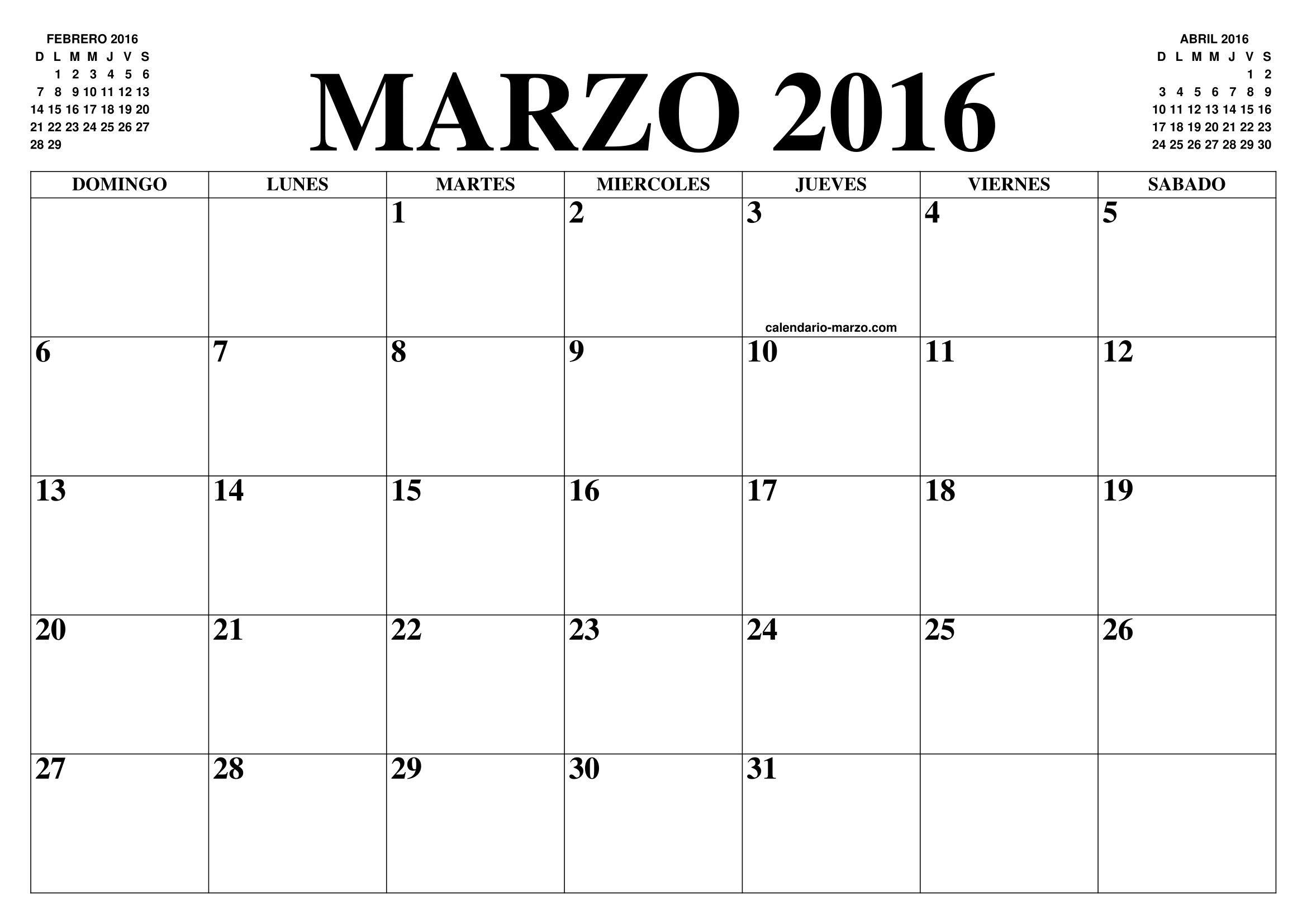 CALENDARIO MARZO 2016 : EL CALENDARIO MARZO PARA IMPRIMIR GRATIS - MES ...